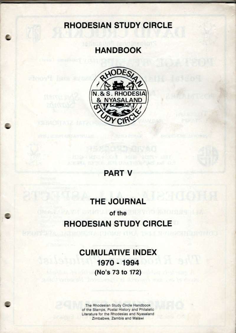 Bulklots and Thematic Collections - RHODESIAN STUDY CIRCLE - CUMULATIVE INDEX (1970 - 1994) for ...